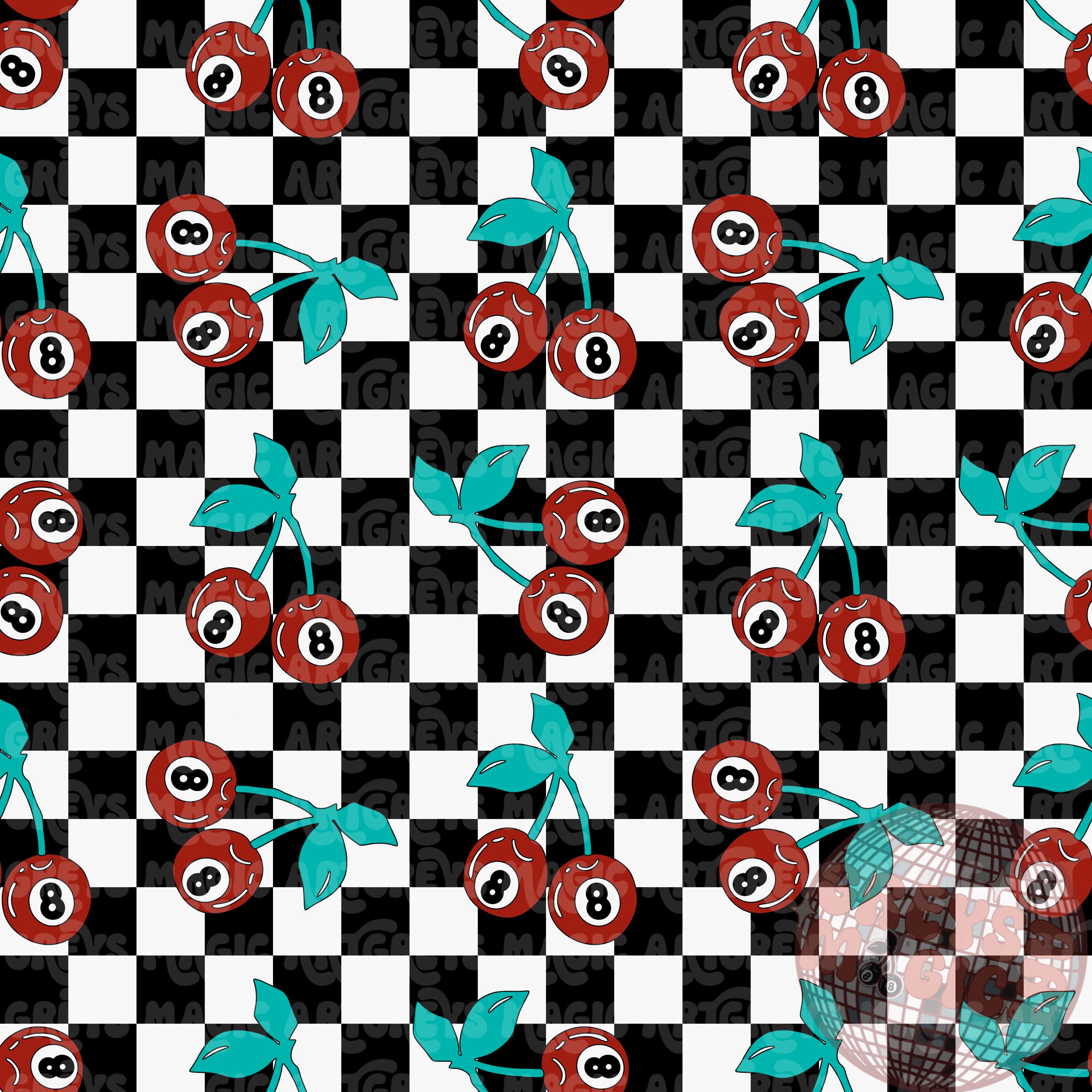 Checkered 8Ball Cherry Seamless File – Grey’s Magic Art